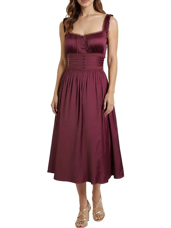 QUINCY MAE Satin Corset Bodice Midi Dress - Wine