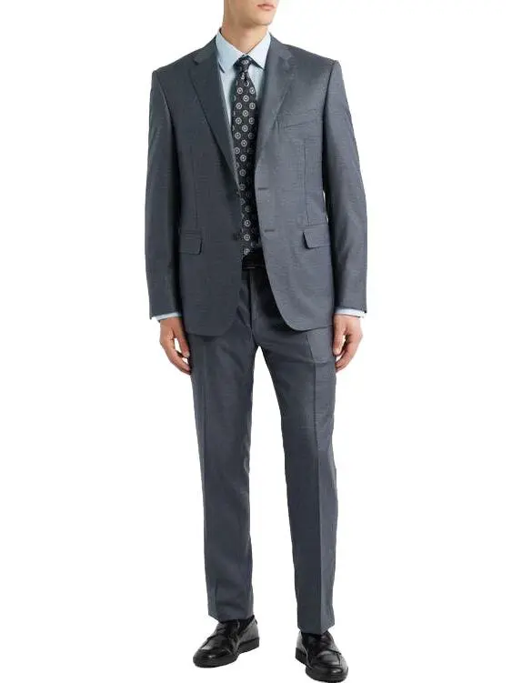 Canali Siena Regular Fit Light Glen Check Super 150s Wool Suit - Blue