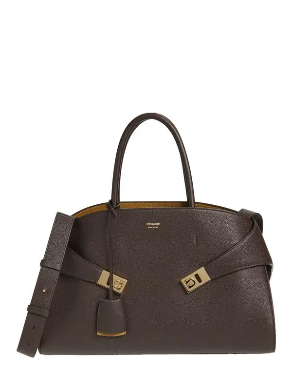 FERRAGAMO Medium Top Handle Bag - Testa Di M Burnt Ocra