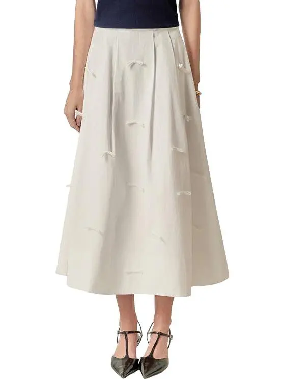 English Factory Bow Detail Poplin Midi Skirt - White