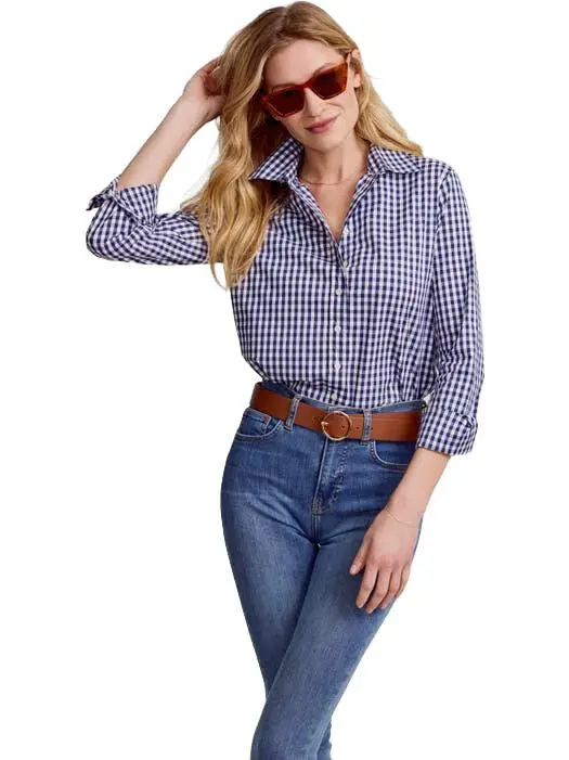 The Shirt By Rochelle Behrens The Icon Check Fitted Shirt - Navy Wide Check