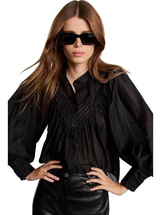 The Shirt By Rochelle Behrens The Shiv Ruffled Shirt - Black