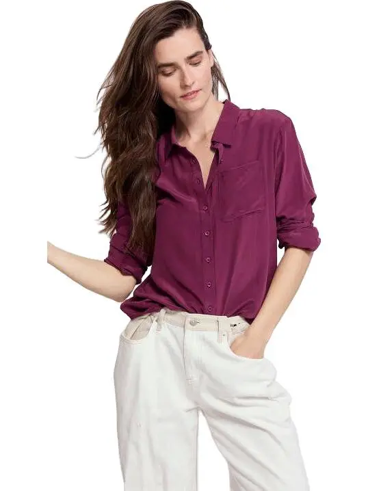 The Shirt By Rochelle Behrens Silk Signature Shirt - Burgundy