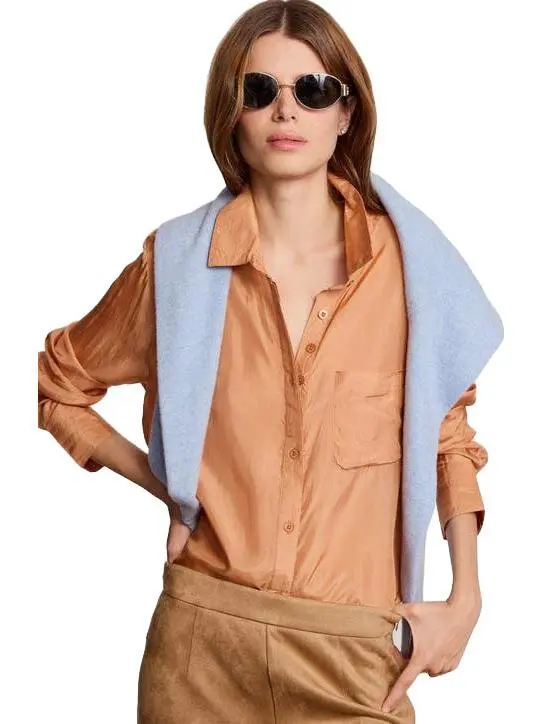 The Shirt By Rochelle Behrens 100% Silk Shirt With Patented No Gape® Technology - Camel
