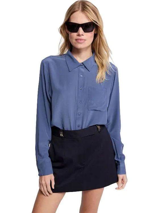 The Shirt By Rochelle Behrens Silk Signature Shirt - Slate Blue