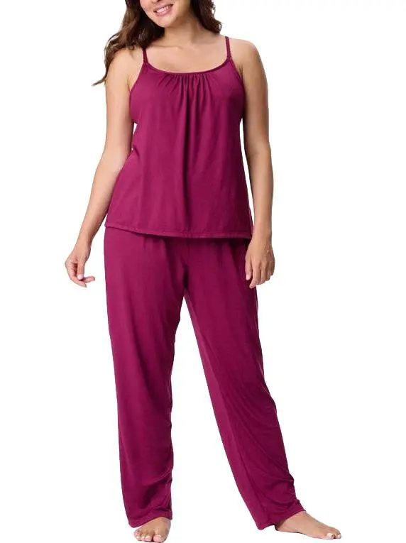 Motherhood Maternity Sleeveless Swing Nursing Cami With Foldover Waistband Pant Sleep Set - Berry