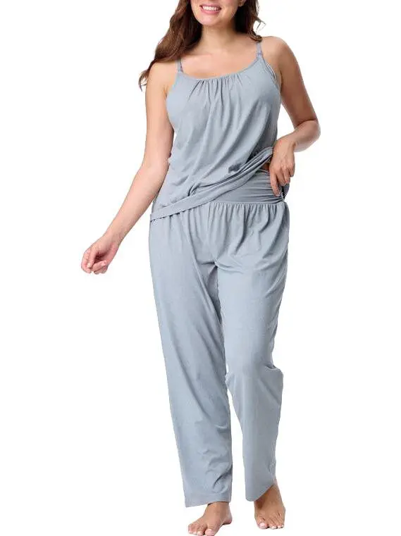 Motherhood Maternity Sleeveless Swing Nursing Cami With Foldover Waistband Pant Sleep Set - Grey