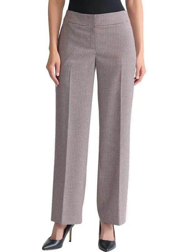 KASPER Houndstooth Wide Leg Pants - Black/fire Red Multi