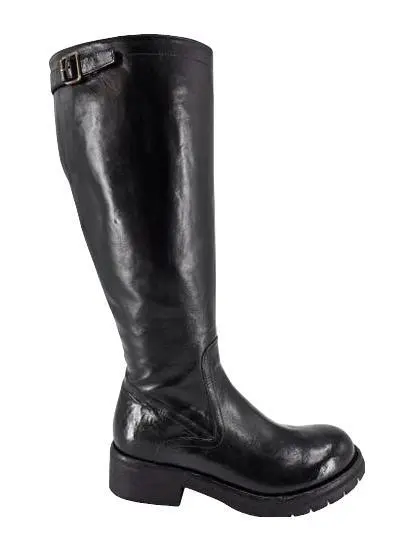 MADISON MAISON Leather Tall Flat Buckle Boot - Black