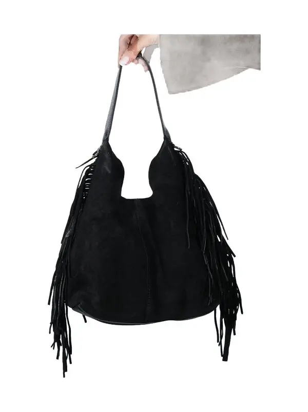 FOREVER & ALWAYS SHOES Vals Leather Shoulder Bag - Black Suede