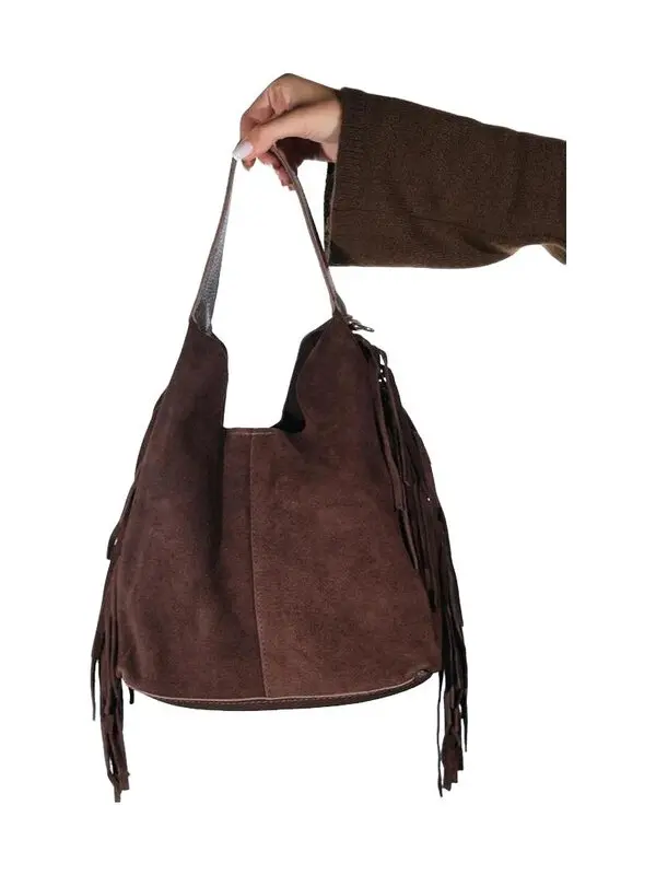 FOREVER & ALWAYS SHOES Vals Leather Shoulder Bag - Brown Suede