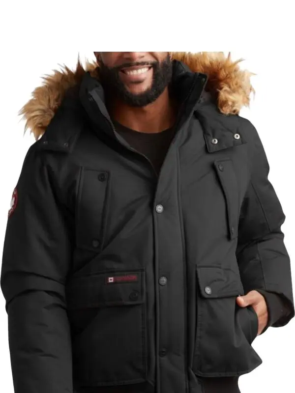CANADA WEATHER GEAR Heavyweight Bomber Jacket With Faux Fur Hood - Black