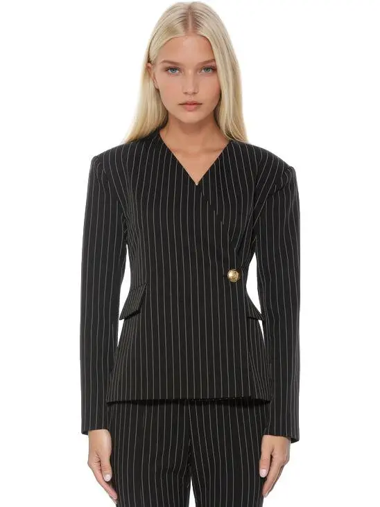 ALEXIA ADMOR Alira Single-button Blazer - Black Pinstripe