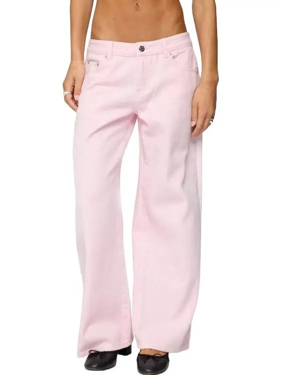 EDIKTED Slouchy Low Rise Wide Leg Jeans - Pink