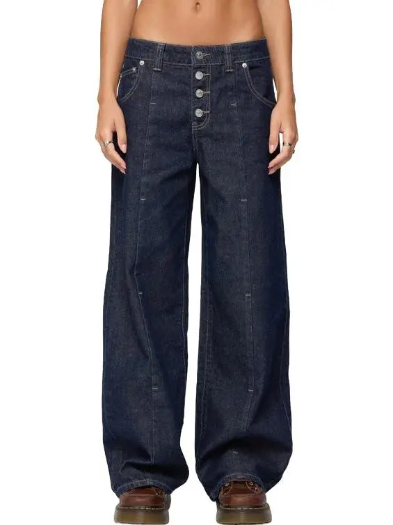 EDIKTED Polley Low Rise Wide Leg Jeans - Dark-blue-washed