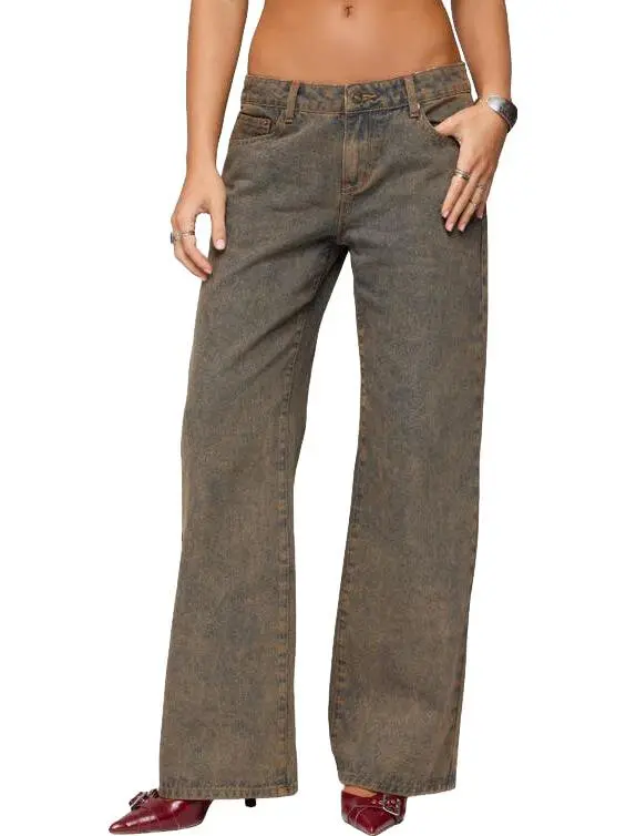 EDIKTED Ace Relaxed Low Rise Straight Leg Jeans - Brown-washed