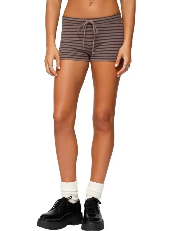 EDIKTED Lillian Stripe Knit Shorts - Brown
