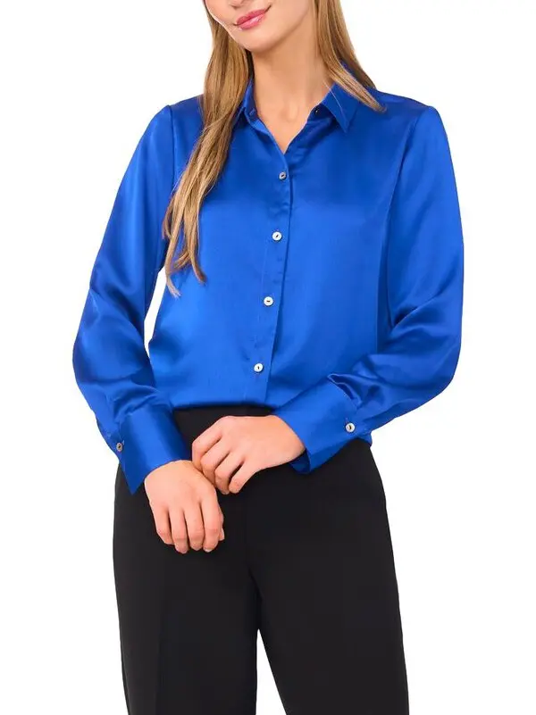 Halogen Charmeuse Button-up Shirt - Opulant Blue