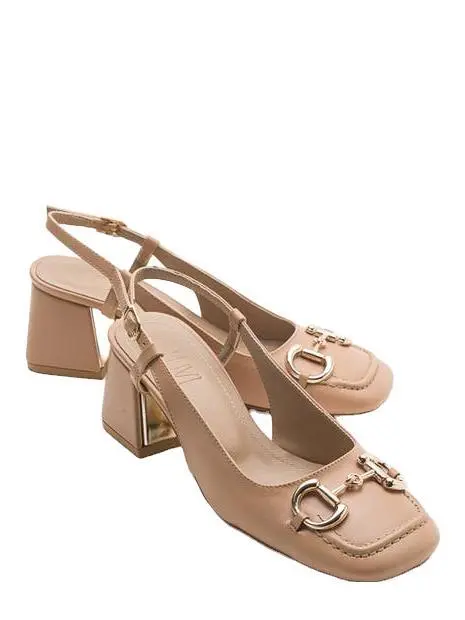 PROLOGUE SHOES Karol Block Heel Slingback Pumps - Beige