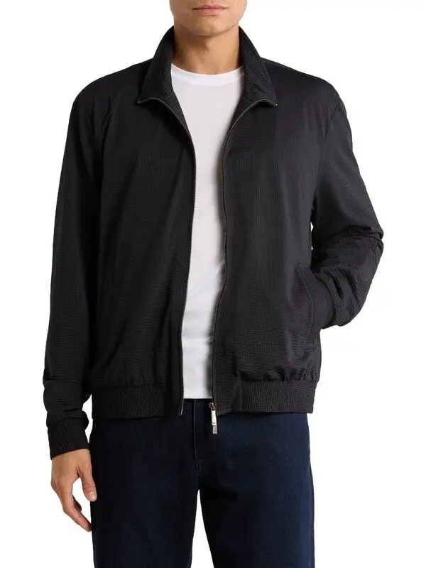 Emporio Armani Seersucker Bomber Jacket - Solid Black