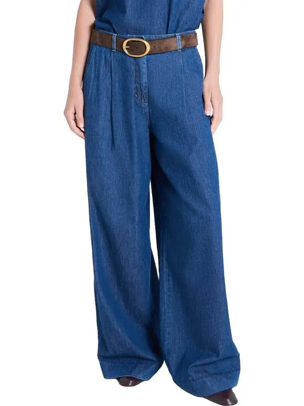 TWP Hudson St Pleated Wide-leg Jeans - Dark Stone