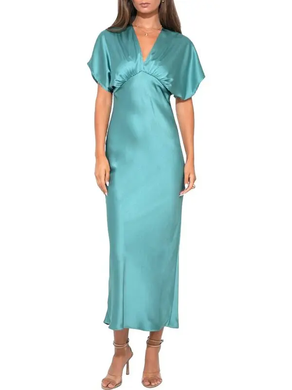 Adelyn Rae Dolman Sleeve Satin Maxi Dress - Jade