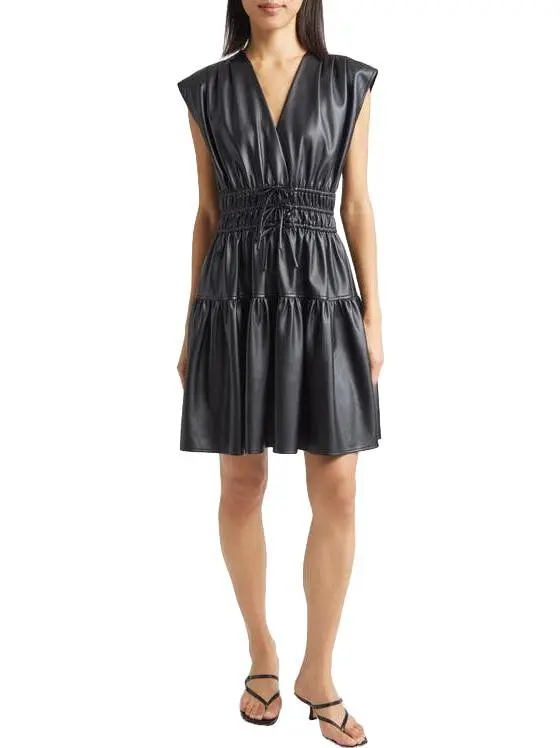Derek Lam 10 Crosby Tora Faux Leather Fit & Flare Dress - Black