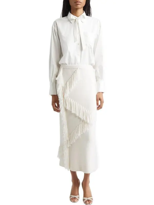 Derek Lam 10 Crosby Edeline Cotton Button-up Shirt With Tie - White