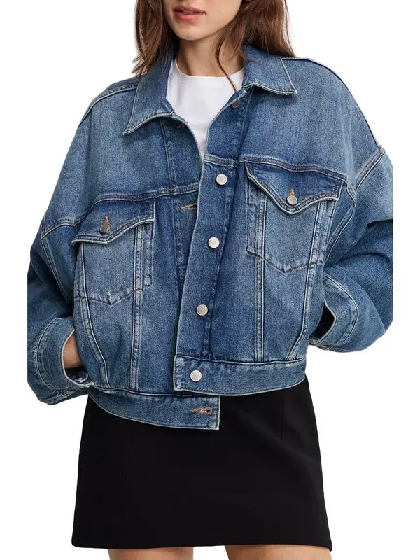 Good American Pleated Denim Trucker Jacket - Indigo1032