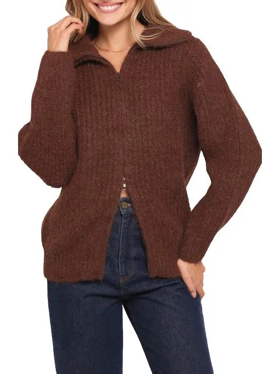PETAL & PUP Ribbed Zip-up Cardigan - Chocolate