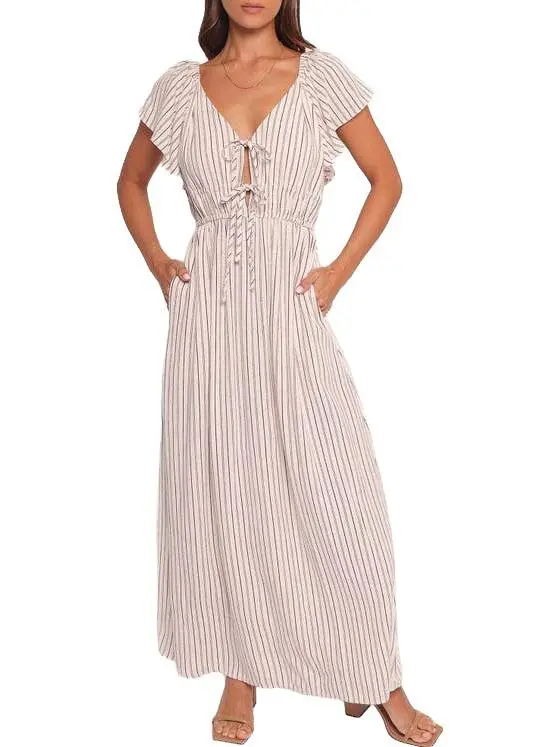 PETAL & PUP Martin Stripe Cap Sleeve Maxi Dress - Cherry Red Stripe