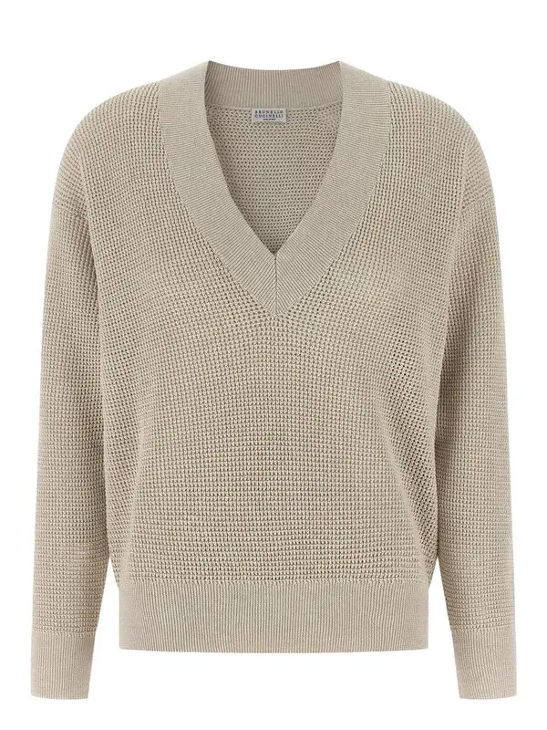 Brunello Cucinelli Openwork Cotton Blend Sweater - Beige