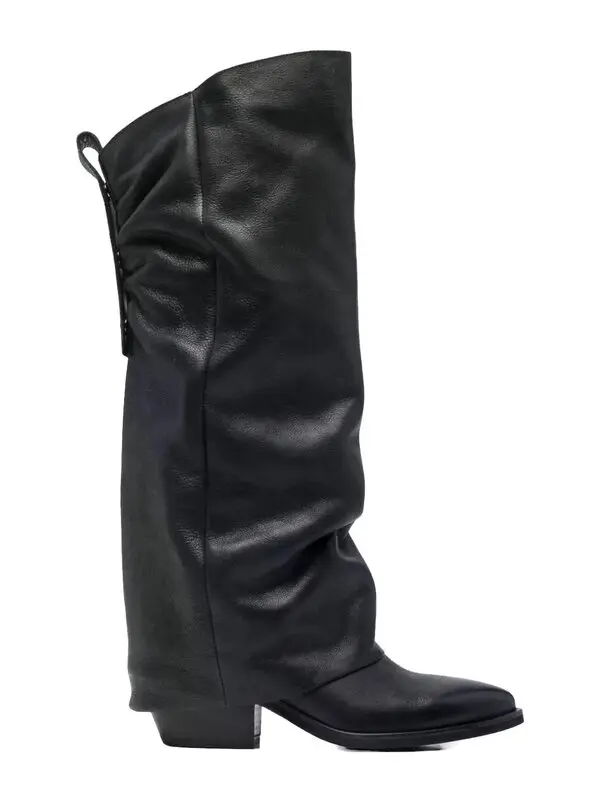 GISEL MOIRE Hunter Point-toe Heeled Boots - Black
