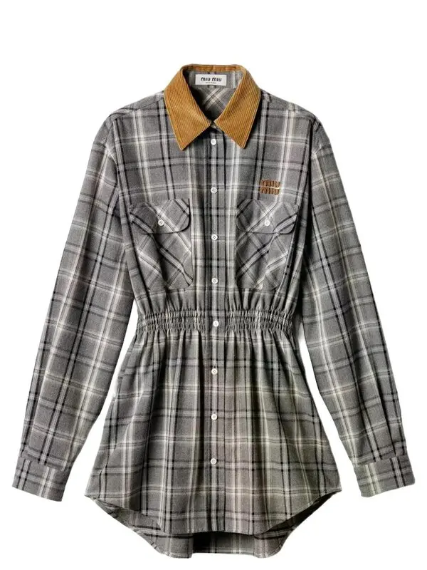 Miu Miu Buttoned Check-pattern Mini Dress - Grey