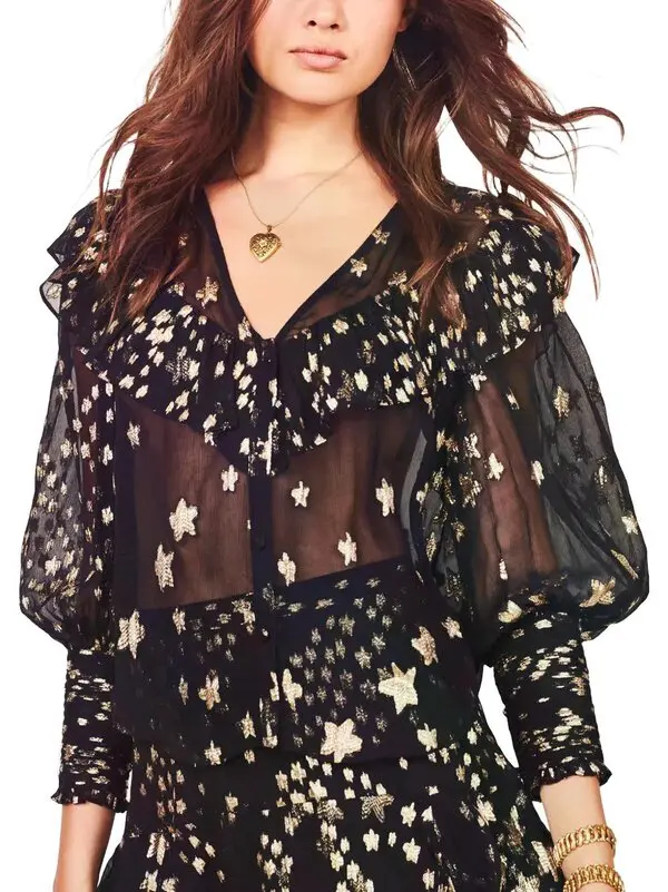 LoveShackFancy Harleigh Star-motif Ruffled Blouse - Black