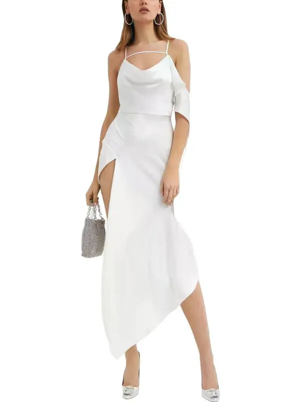 David Koma Cowl-neck Asymmetric Dress - White