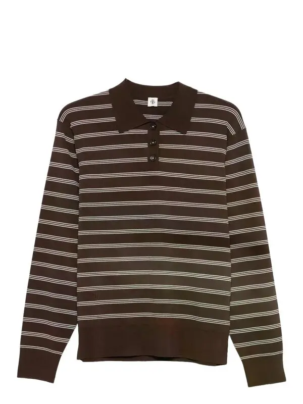 THE GARMENT Madison Striped Buttoned Polo Shirt - Brown