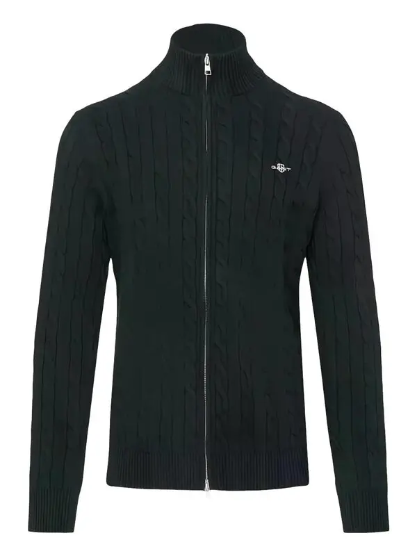 Gant Cable Zipped Cotton Cardigan - Black