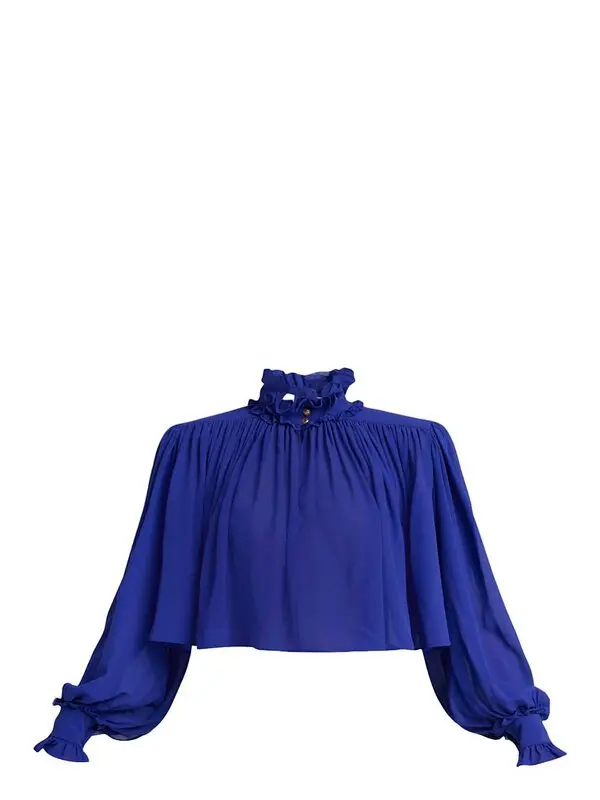 Chloé Ruffle Collar Silk Blouse - Fresh Indigo