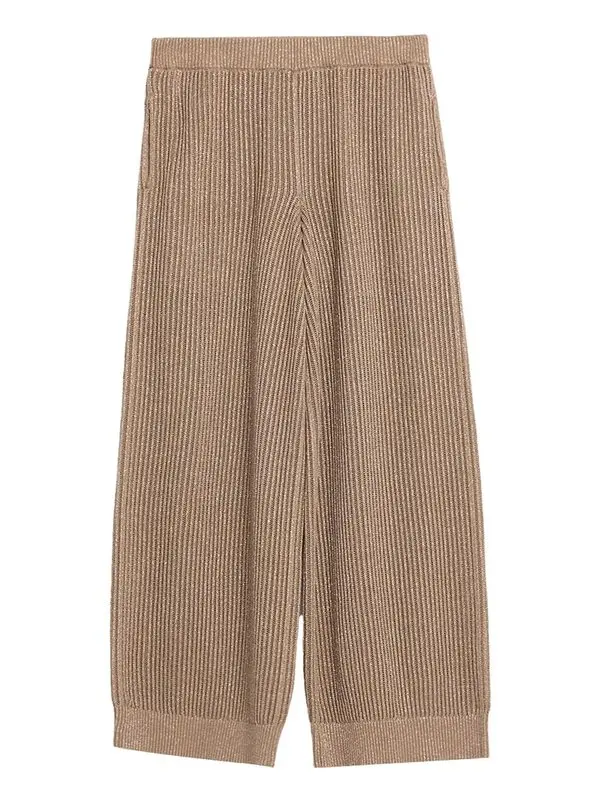 Brunello Cucinelli Metallic Cotton Rib Wide-leg Trousers - Nutshell