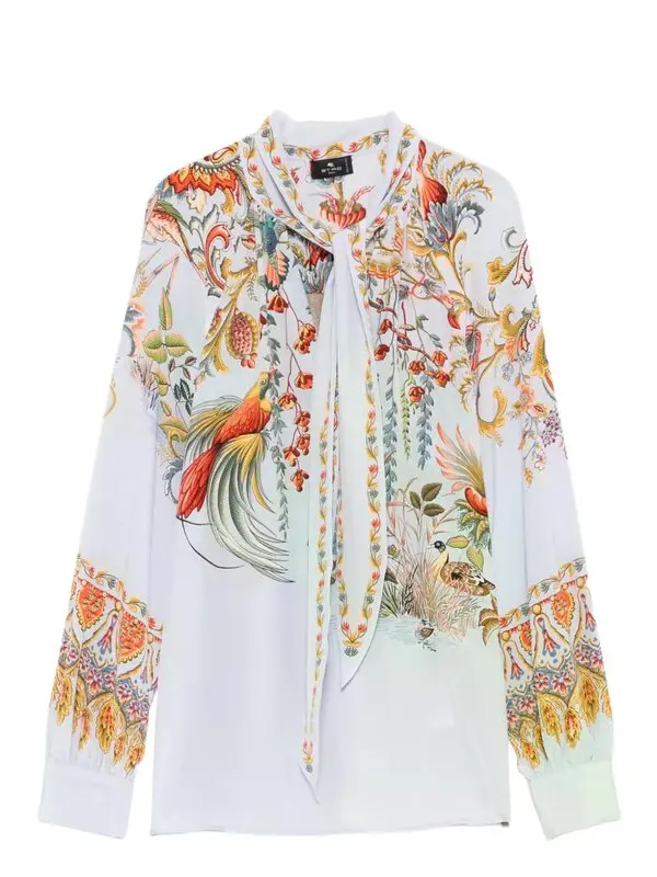 Etro Tie-neck Bird-print Blouse - Blue