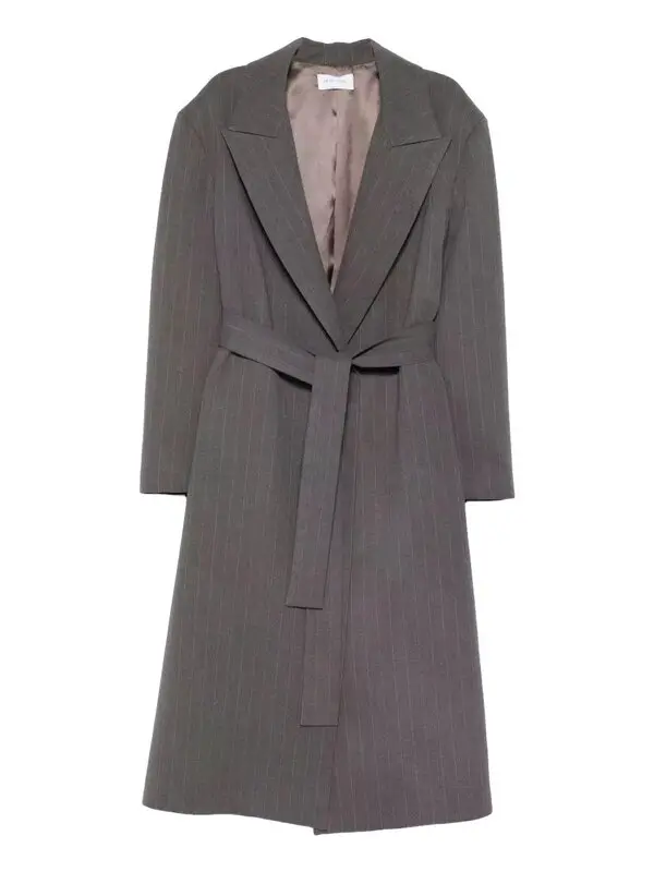 THE NINA STUDIO Pinstripe Belted Coat - Grey