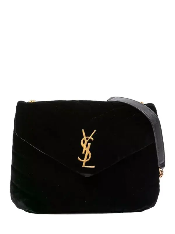 Saint Laurent 2017 Small Matelasse Velvet Monogram Loulou Crossbody Bag - Black