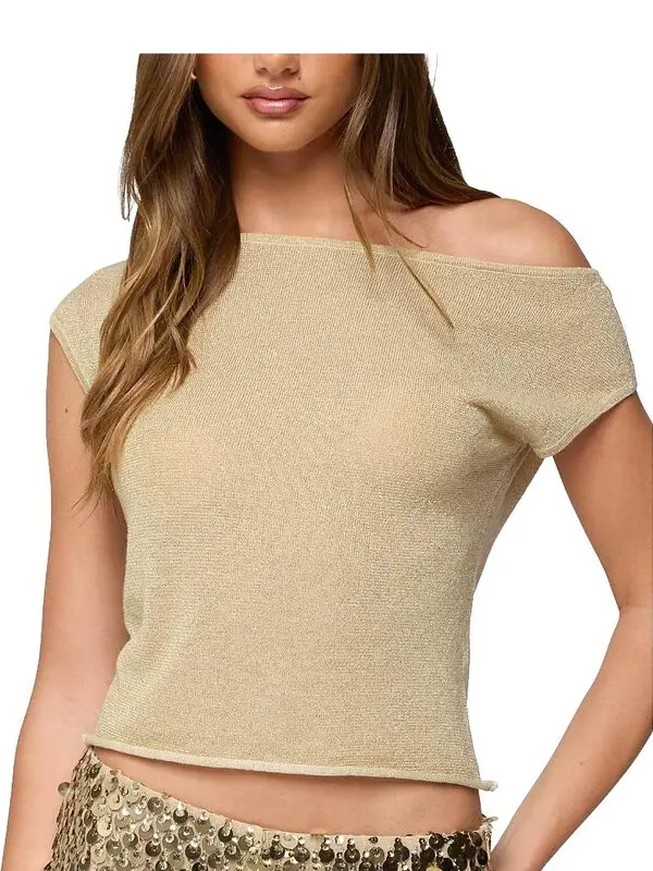 EDIKTED Glitter Off Shoulder Top - Gold