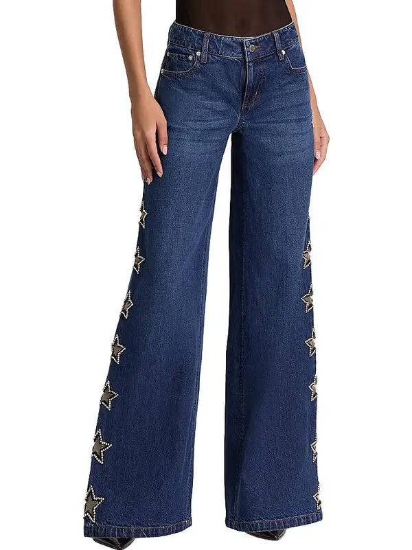 Alice + Olivia Embellished Wide Leg Jeans - Dark Rinse