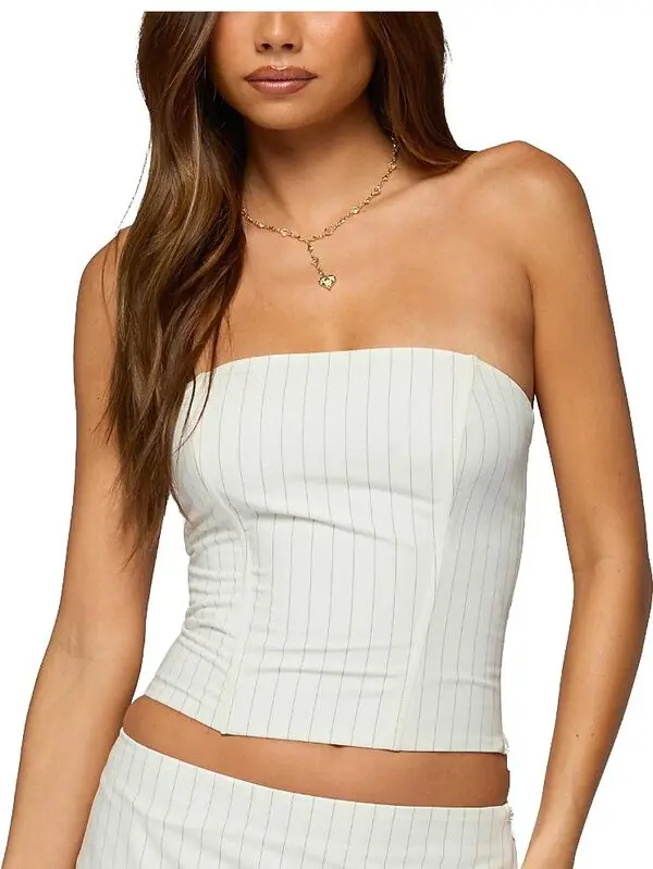 EDIKTED Maeve Pinstripe Corset - White