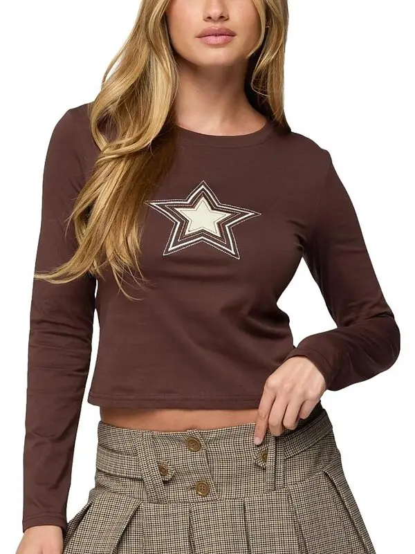 EDIKTED Starlett Long Sleeve T-shirt - Brown
