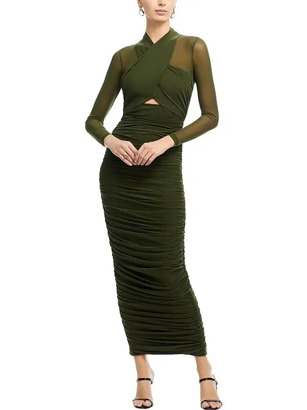 Bardot Aliyah Mesh Dress - Dark Khaki