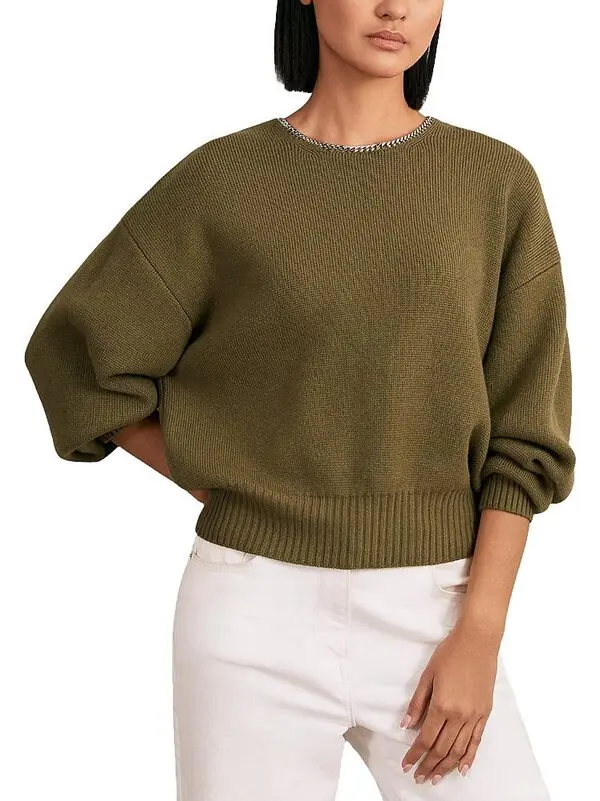 REISS Nadia Chain Trim Sweater - Sage Green