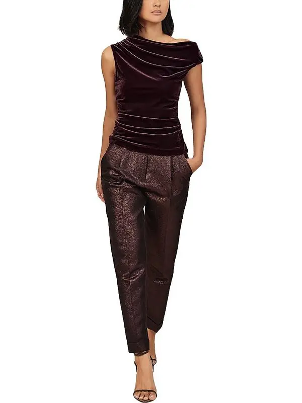 REISS Off-the-shoulder Velvet Top - Plum Purple
